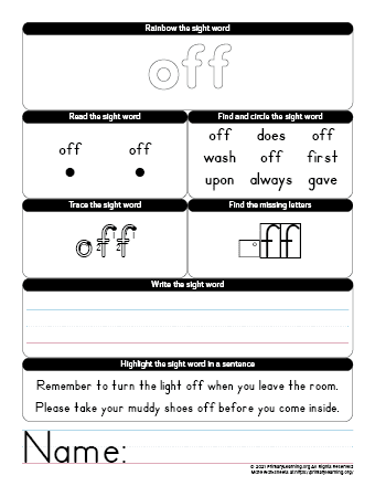 OFF Sight Word Worksheet | PrimaryLearning.Org