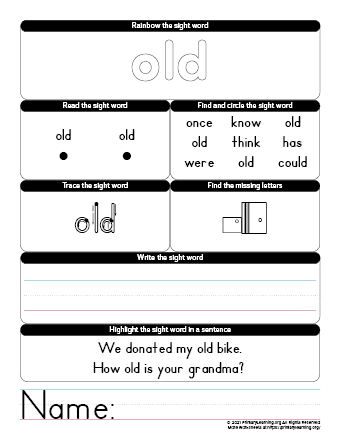 OLD Sight Word Worksheet | PrimaryLearning.Org