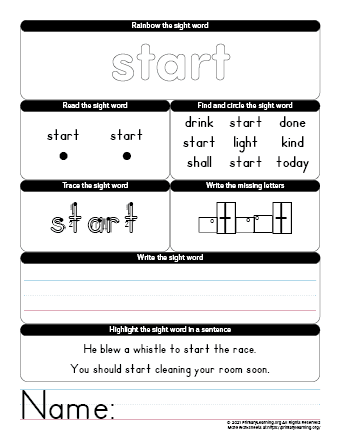 START Sight Word Worksheet | PrimaryLearning.Org