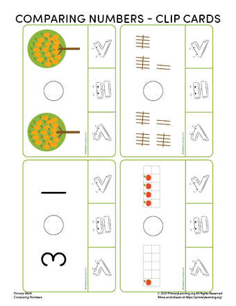 Comparing Numbers Clip Cards - Set 2 | PrimaryLearning.Org