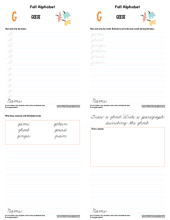 Fall Cursive Letter G Worksheet | PrimaryLearning.Org