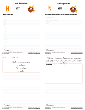 Fall Cursive Letter N Worksheet | PrimaryLearning.Org