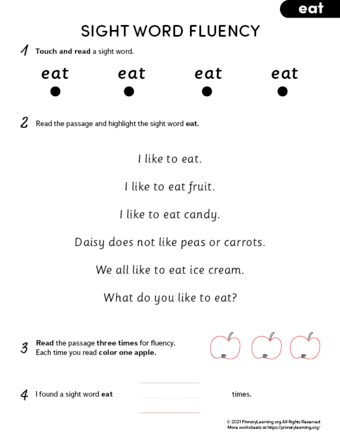 Sight Word EAT Fluency | PrimaryLearning.Org