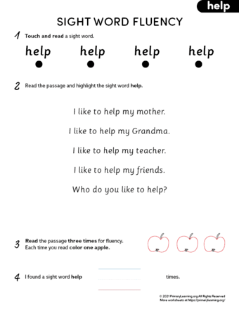 Sight Word HELP Fluency | PrimaryLearning.Org