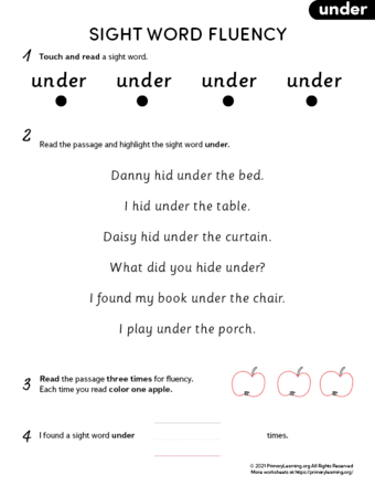 Sight Word UNDER Fluency | PrimaryLearning.Org
