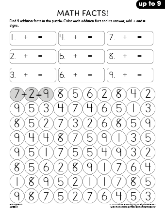 Addition up to 9 Puzzle | PrimaryLearning.Org