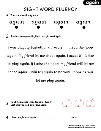Sight Word AGAIN Fluency | PrimaryLearning.Org