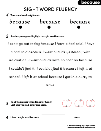 Sight Word BECAUSE Fluency | PrimaryLearning.Org