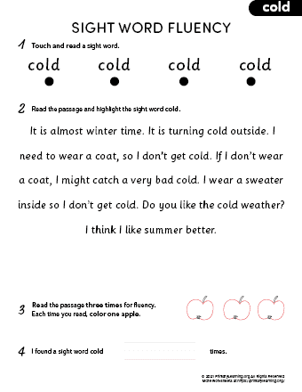 Sight Word COLD Fluency | PrimaryLearning.Org