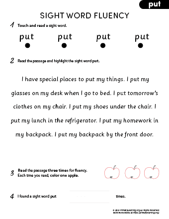 Sight Word PUT Fluency | PrimaryLearning.Org