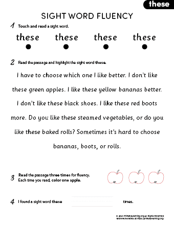 Sight Word THESE Fluency | PrimaryLearning.Org