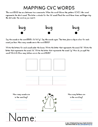 CVC Word Mapping - BUG Worksheet | PrimaryLearning.Org
