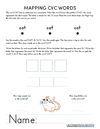 CVC Word Mapping - CAT Worksheet | PrimaryLearning.Org