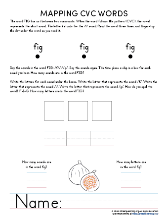 CVC Word Mapping - FIG Worksheet | PrimaryLearning.Org