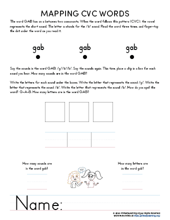 CVC Word Mapping - GAB Worksheet | PrimaryLearning.Org