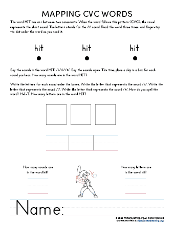 CVC Word Mapping - HIT Worksheet | PrimaryLearning.Org