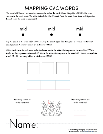 CVC Word Mapping - MID Worksheet | PrimaryLearning.Org