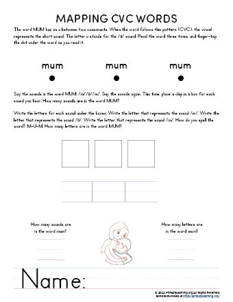 CVC Word Mapping - MUM Worksheet | PrimaryLearning.Org