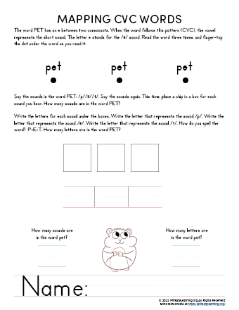 CVC Word Mapping - PET Worksheet | PrimaryLearning.Org