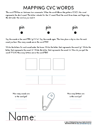 CVC Word Mapping - PIN Worksheet | PrimaryLearning.Org