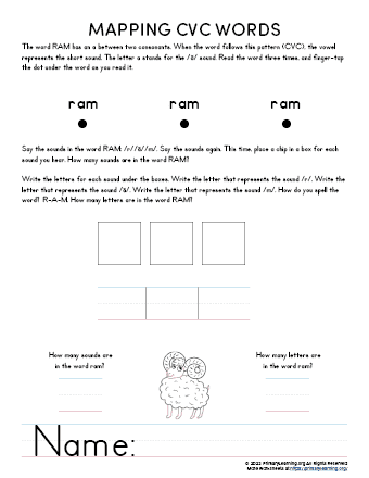 CVC Word Mapping - RAM Worksheet | PrimaryLearning.Org