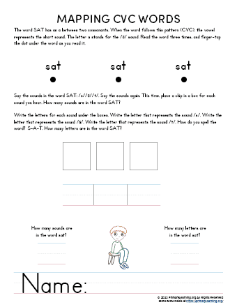 CVC Word Mapping - SAT Worksheet | PrimaryLearning.Org