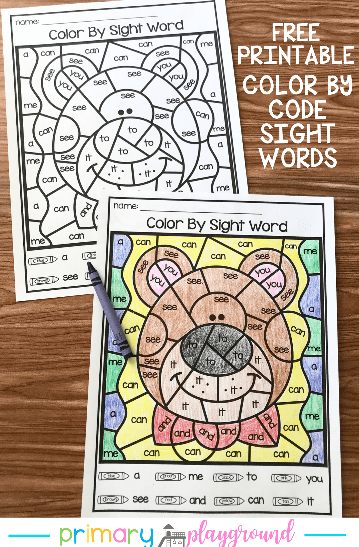 Free Printable Color By Code Sight Words - Primary Playground