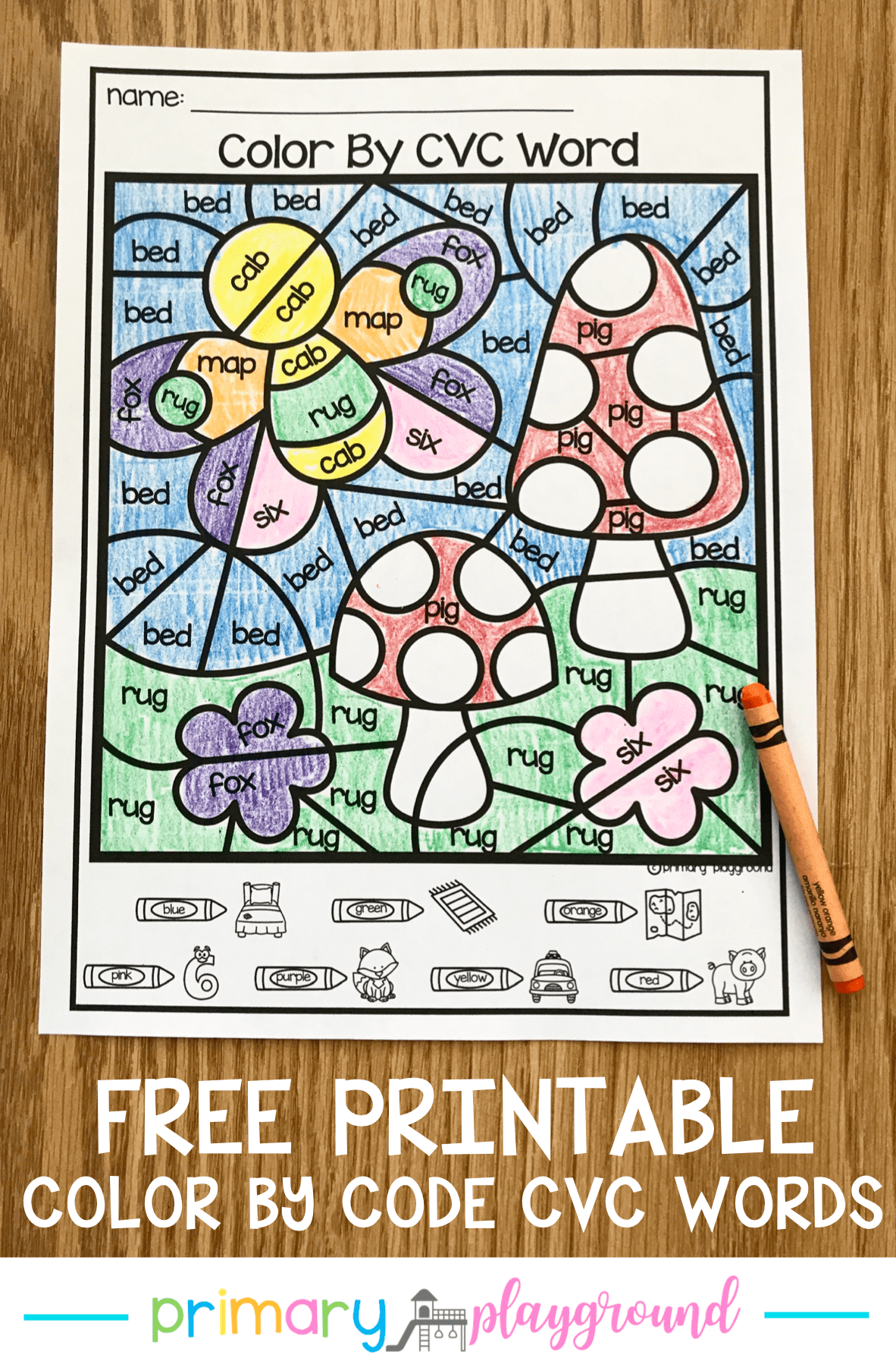 Free Printable Color By Code CVC Words - Primary Playground