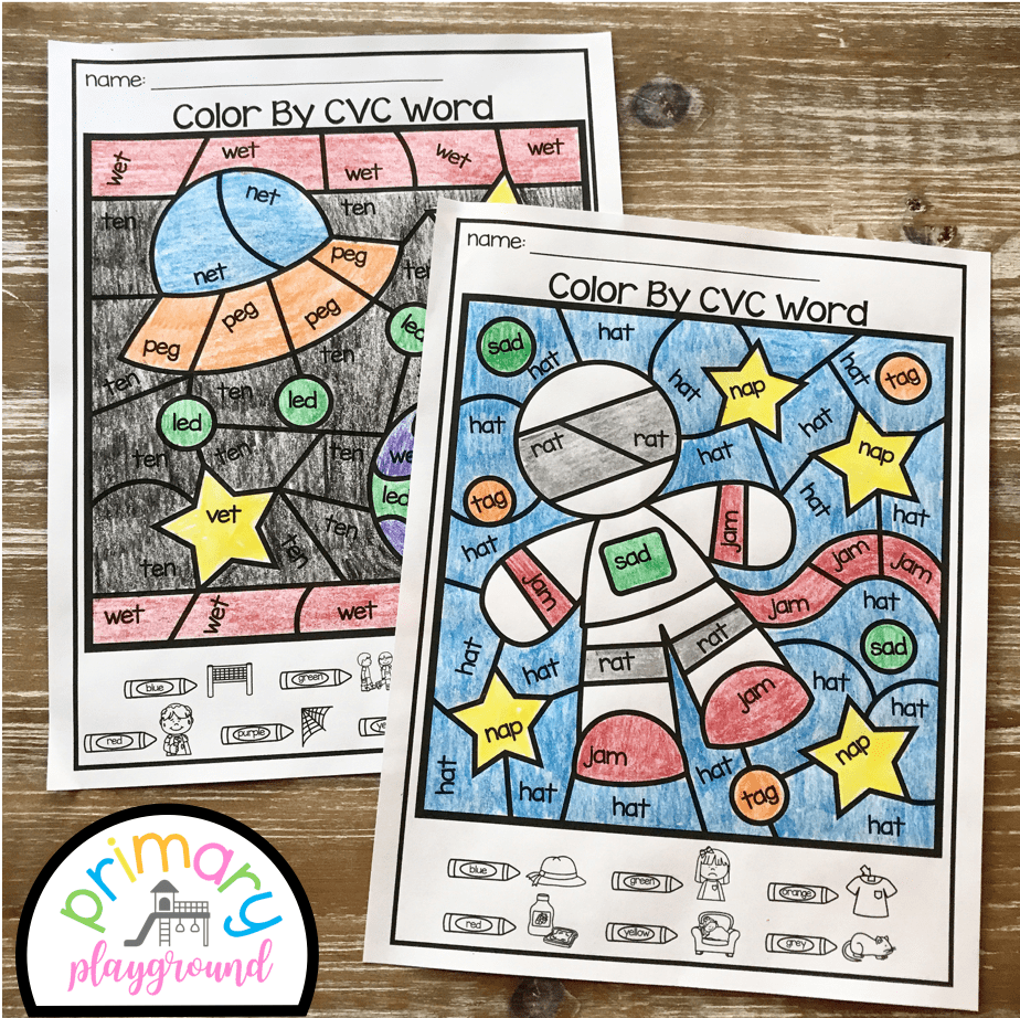 Free Printable Color By Code CVC Words - Primary Playground