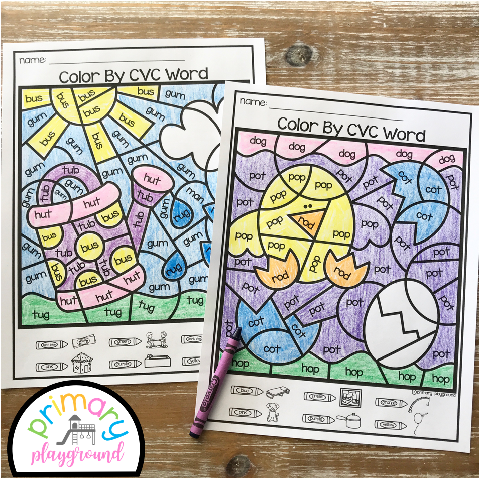 Free Printable Color By Code CVC Words - Primary Playground