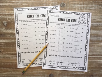 Crack the Code Math Summer Edition No Prep Addition and Subtraction ...