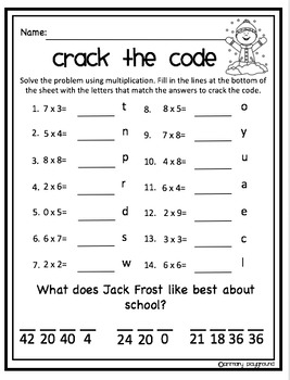 Crack the Code Math Winter Edition Multiplication - Primary Playground