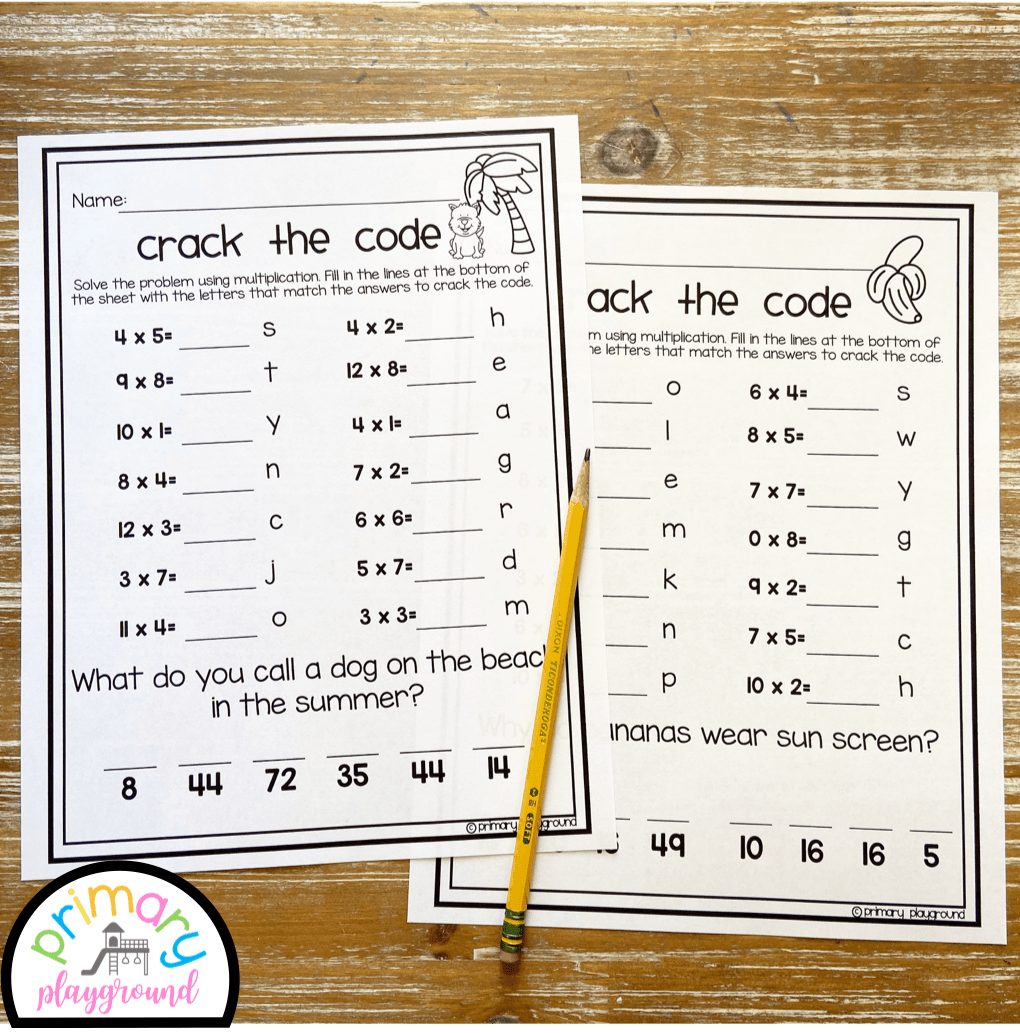 Crack the Code Math Multiplication Summer Edition - Primary Playground