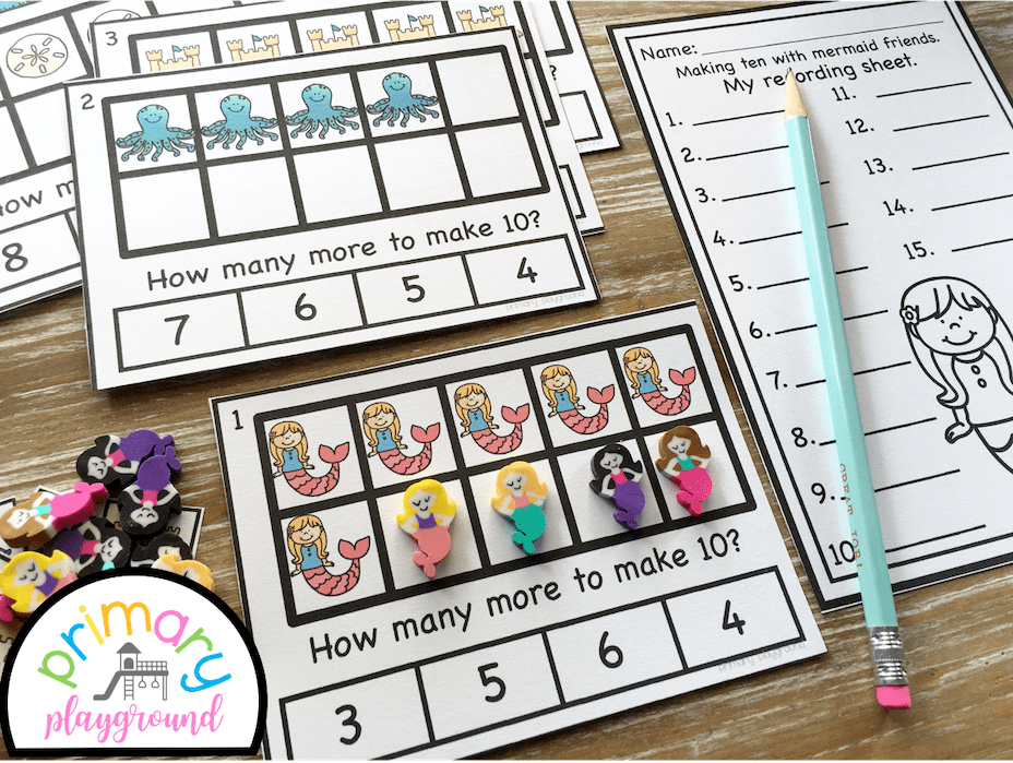 Mermaid Ten Frame Task Cards Making Ten with Mermaid Friends - Primary ...