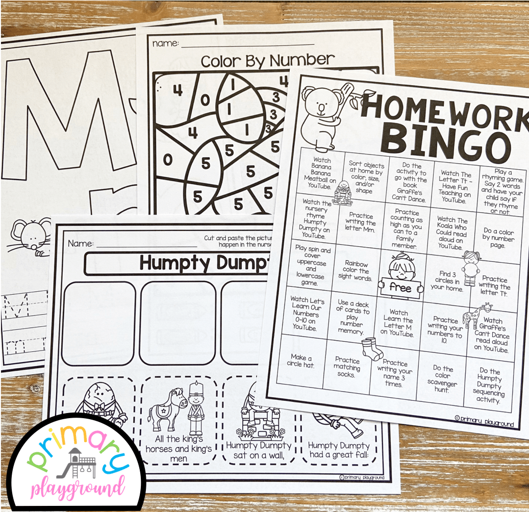 Distance Learning Homework Bingo Set #1 -Quarter 1 - Primary Playground