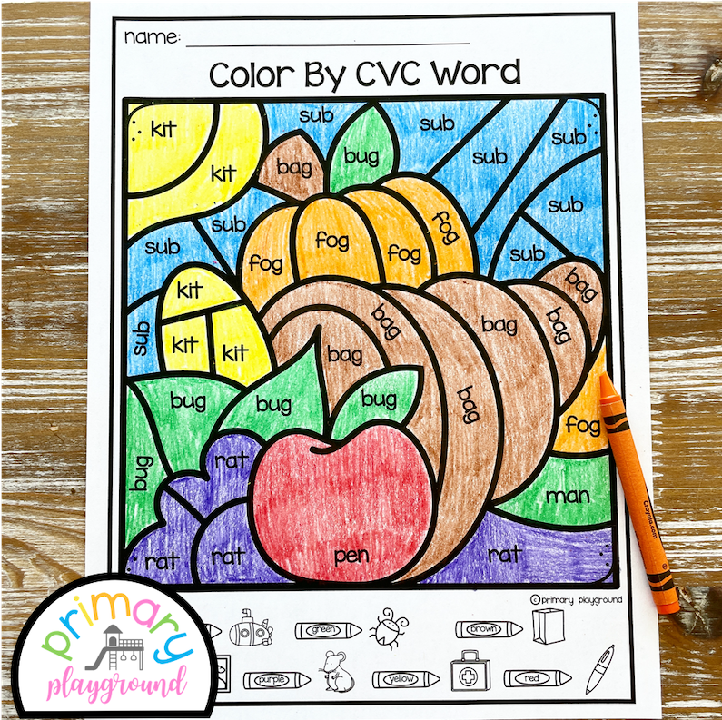 Thanksgiving Color By Code CVC Words - Primary Playground
