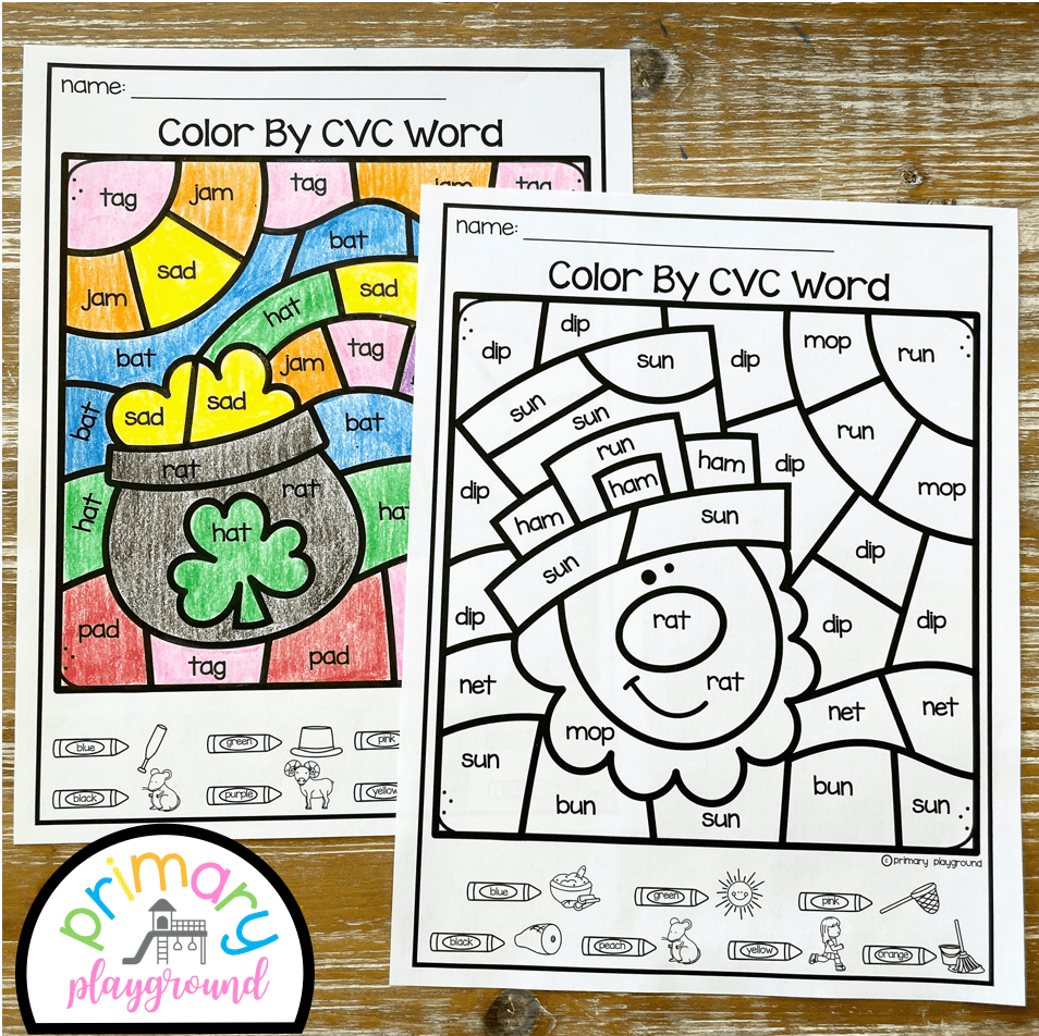 St. Patrick's Day Color By Code CVC Words - Primary Playground