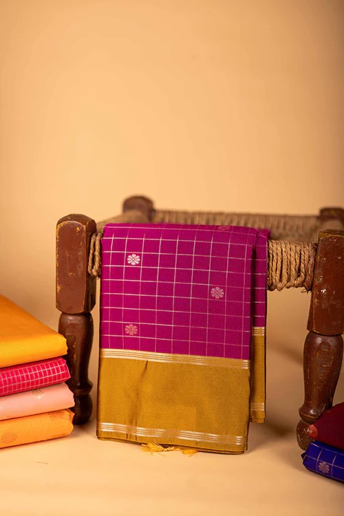 Purple Checks Traditional Semi Silk Saree Priyangaa