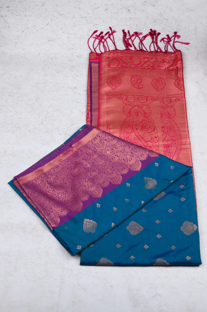 Peacock Blue Designer Semi Soft Silk Saree Priyangaa