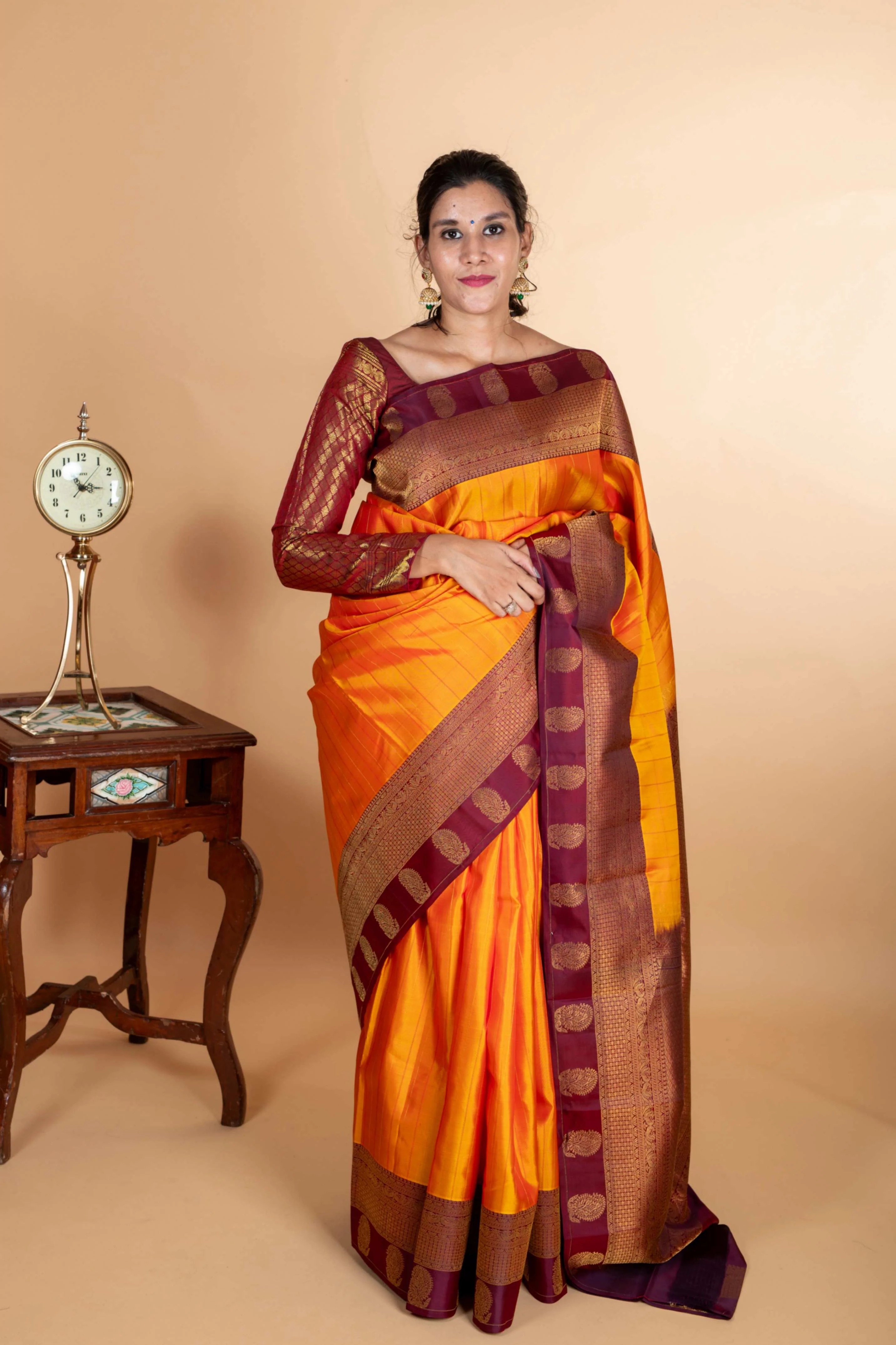 Yellow And Maroon Silk Saree Priyangaa