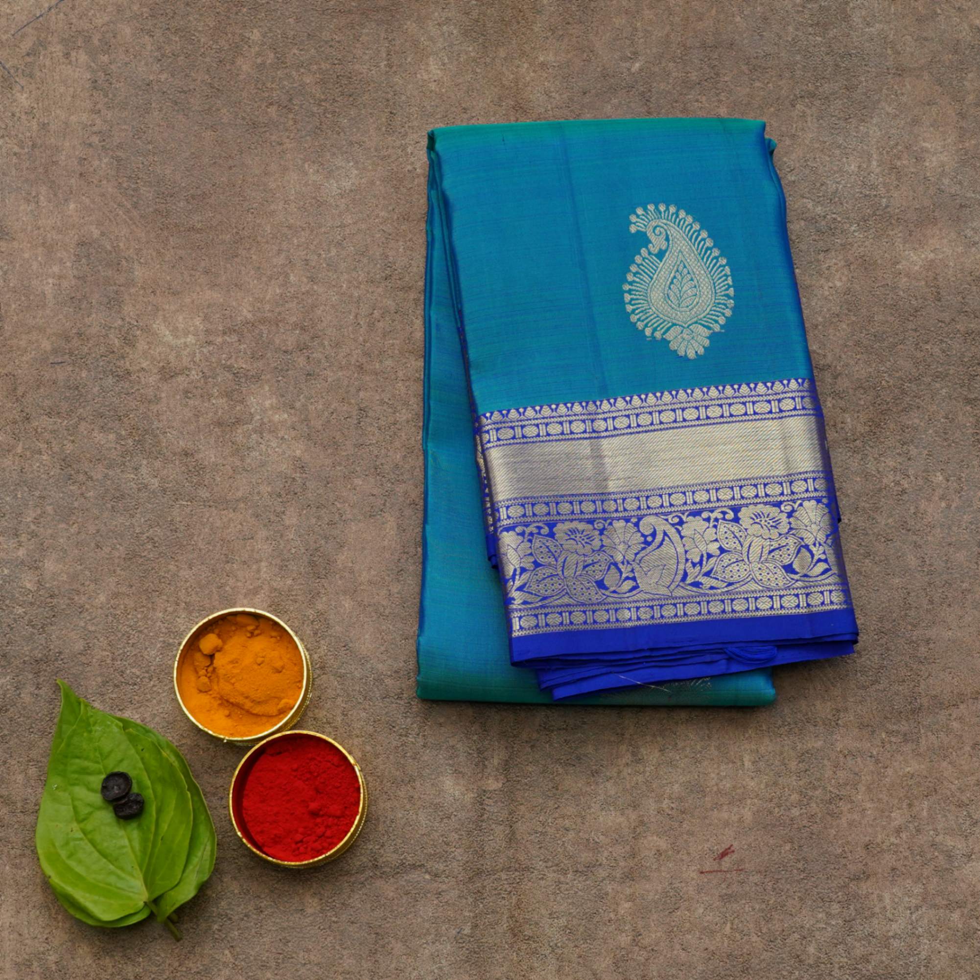 Peacock Blue Silk Saree Priyangaa