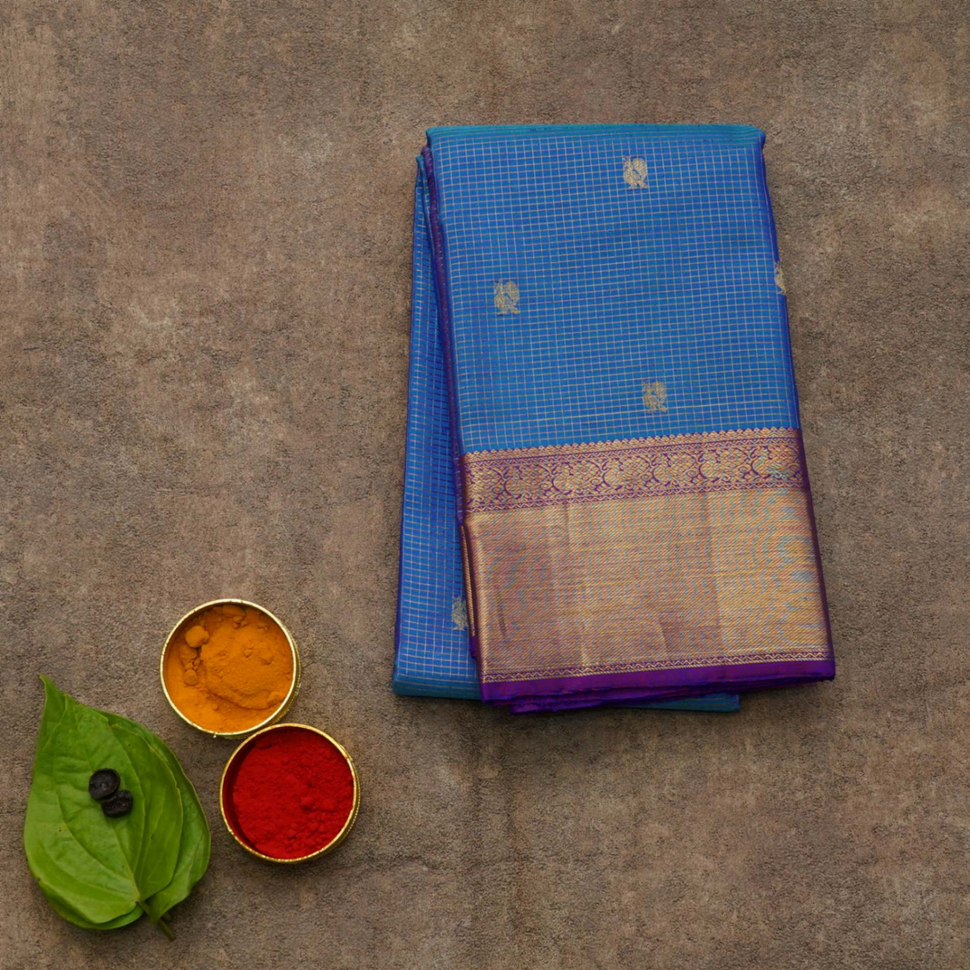 Blue Checks Silk Saree Priyangaa