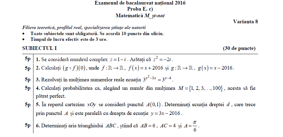 varianta 9 2016 matematica