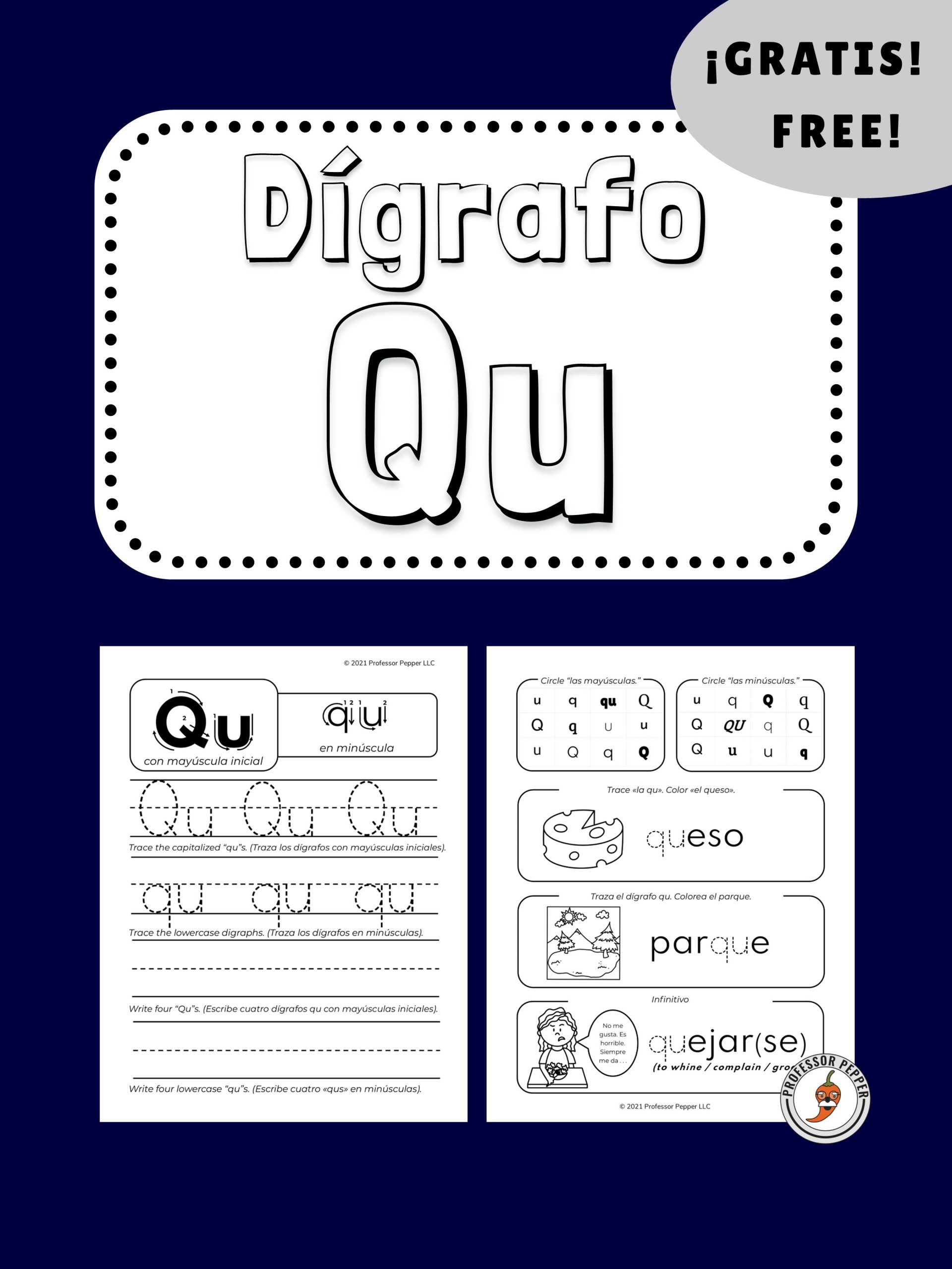 Free Spanish Digraph Qu Worksheet - Professor Pepper