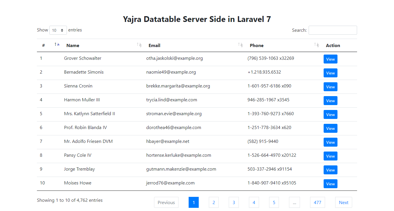 Laravel DataTable Server Side Processing in Laravel 7 Yajra DataTable