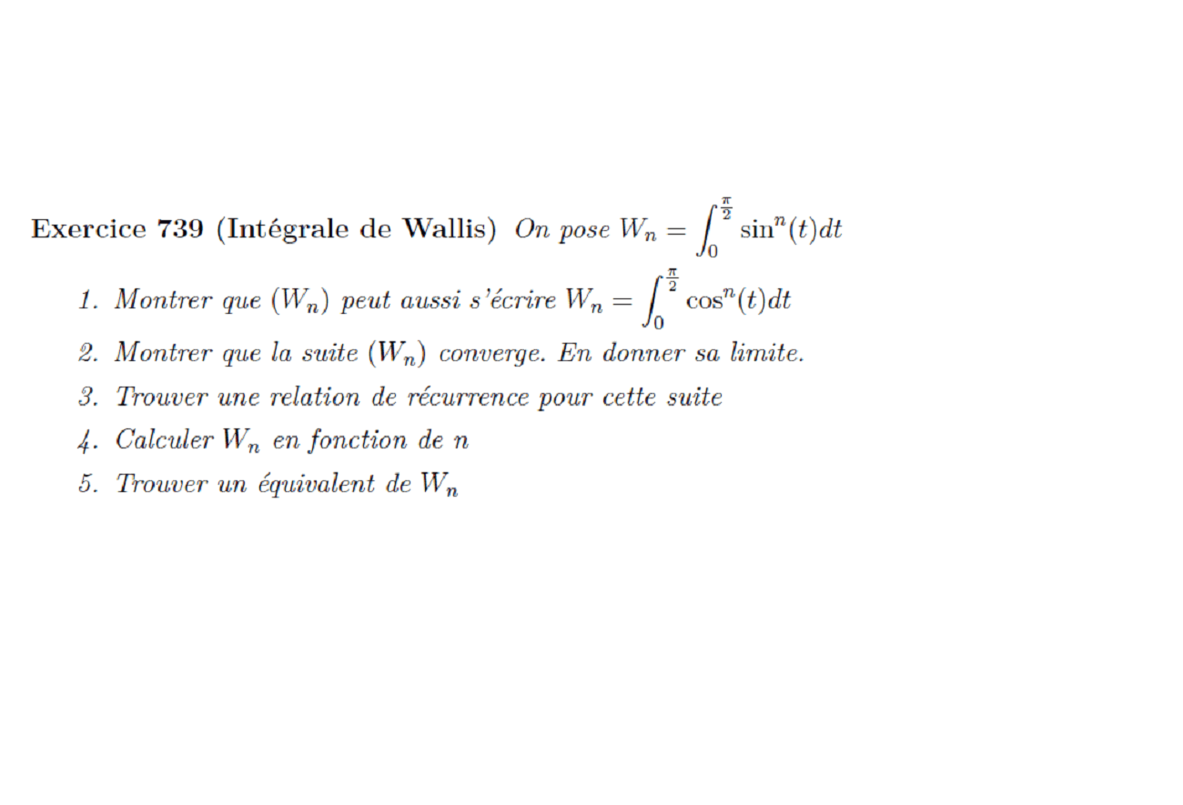 Exercice corrigé : Intégrale de Wallis - Progresser-en-maths
