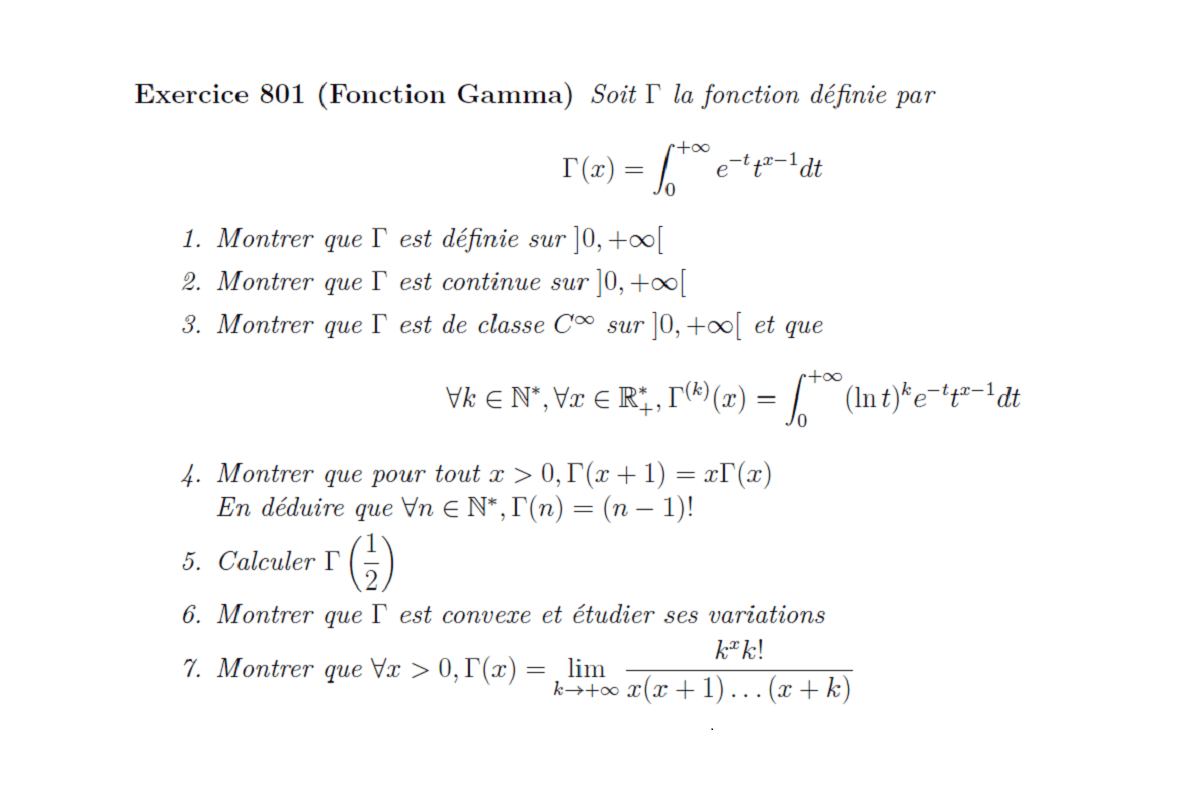 Exercice corrigé : Fonction Gamma - Progresser-en-maths