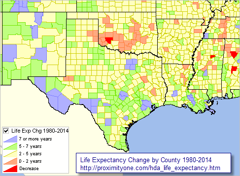 Life Expectancy Change by County, 1980-2014 | Decision-Making ...