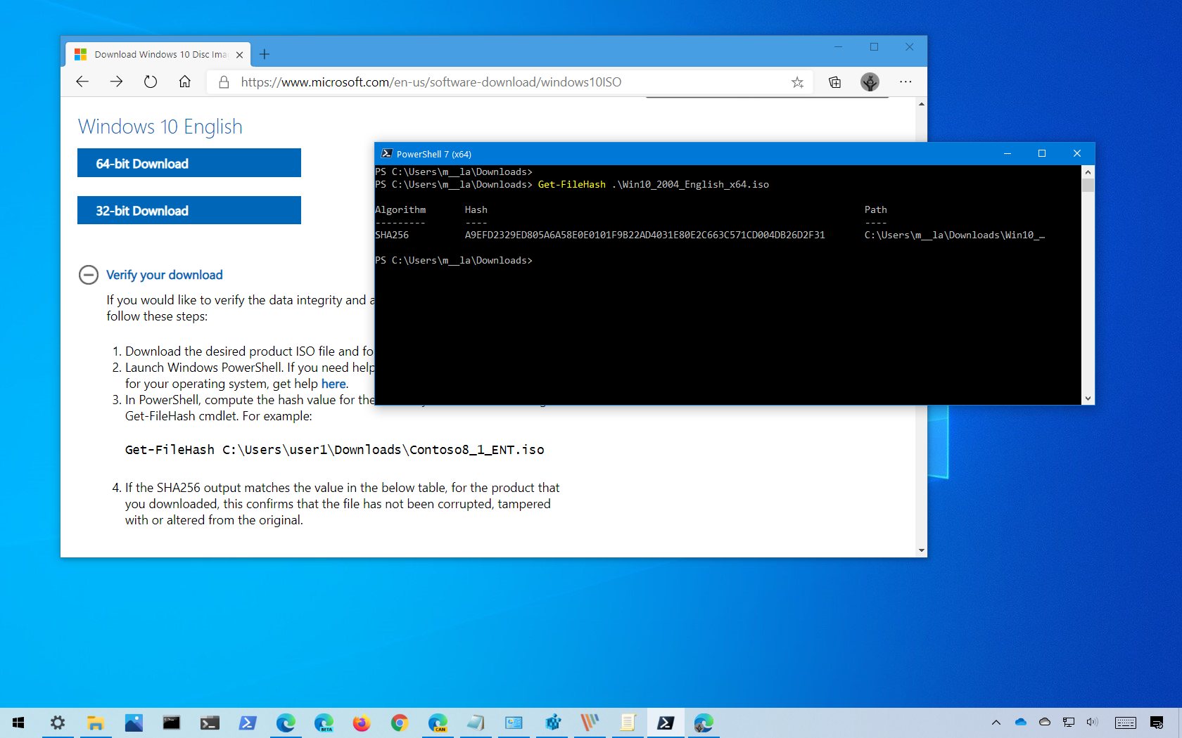 How To Verify Windows 10 Version 2004 Iso File Hash Using Powershell