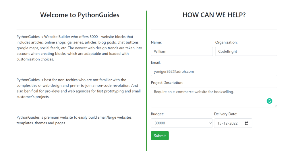 How To Build A Contact Form In Django Using Bootstrap - Python Guides